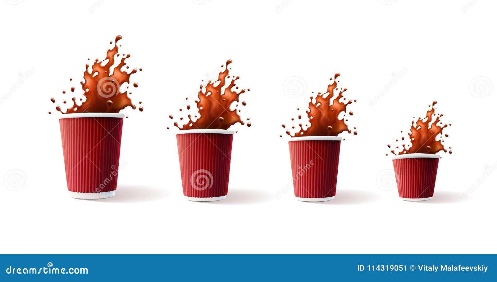 Coffee Red Ripple Cups with Splash 4 Sizes Isolated on a White ...