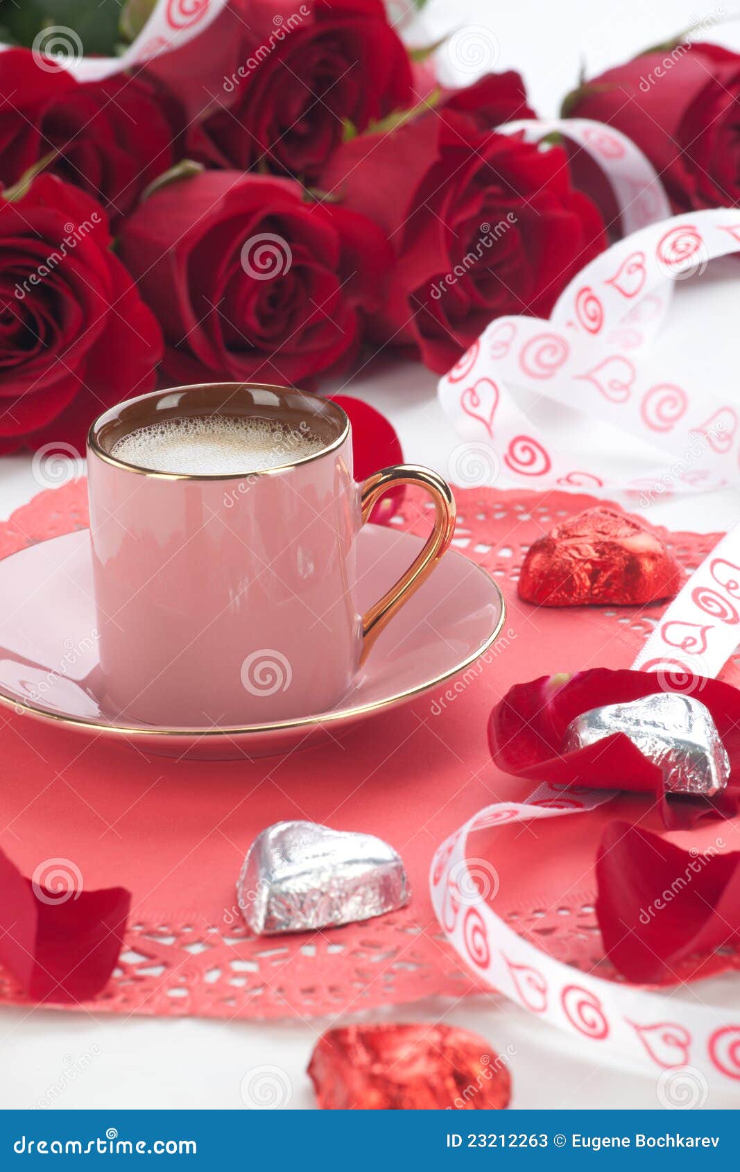Coffee and Red Roses stock image. Image of romantic, dessert - 23212263