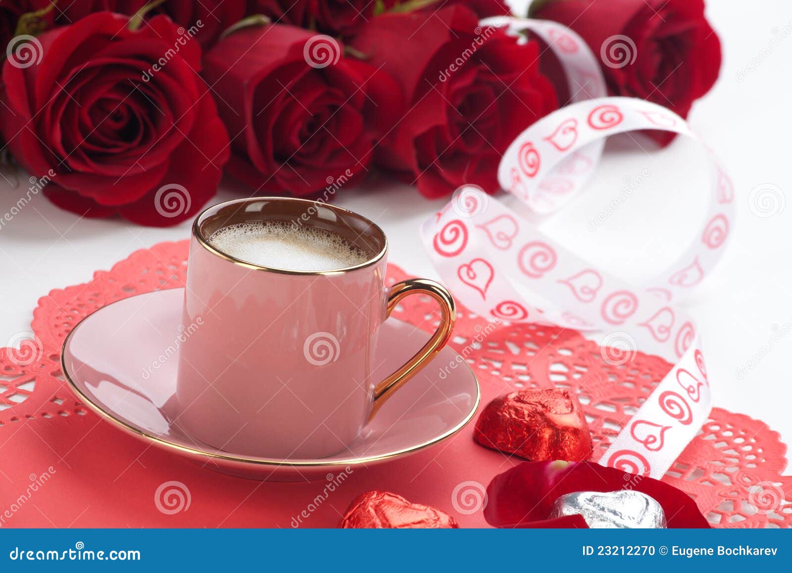 Coffee and Red Roses stock photo. Image of flowers, drink - 23212270