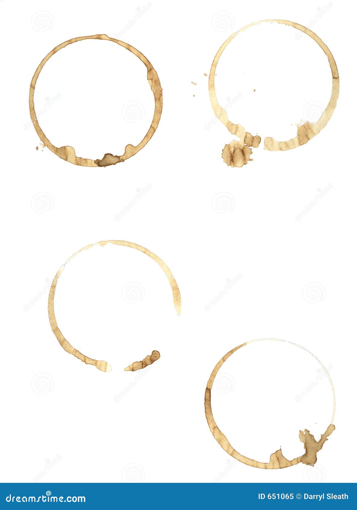 Coffee Rings on Pure White Paper. Stock Image - Image of stamp, ring ...