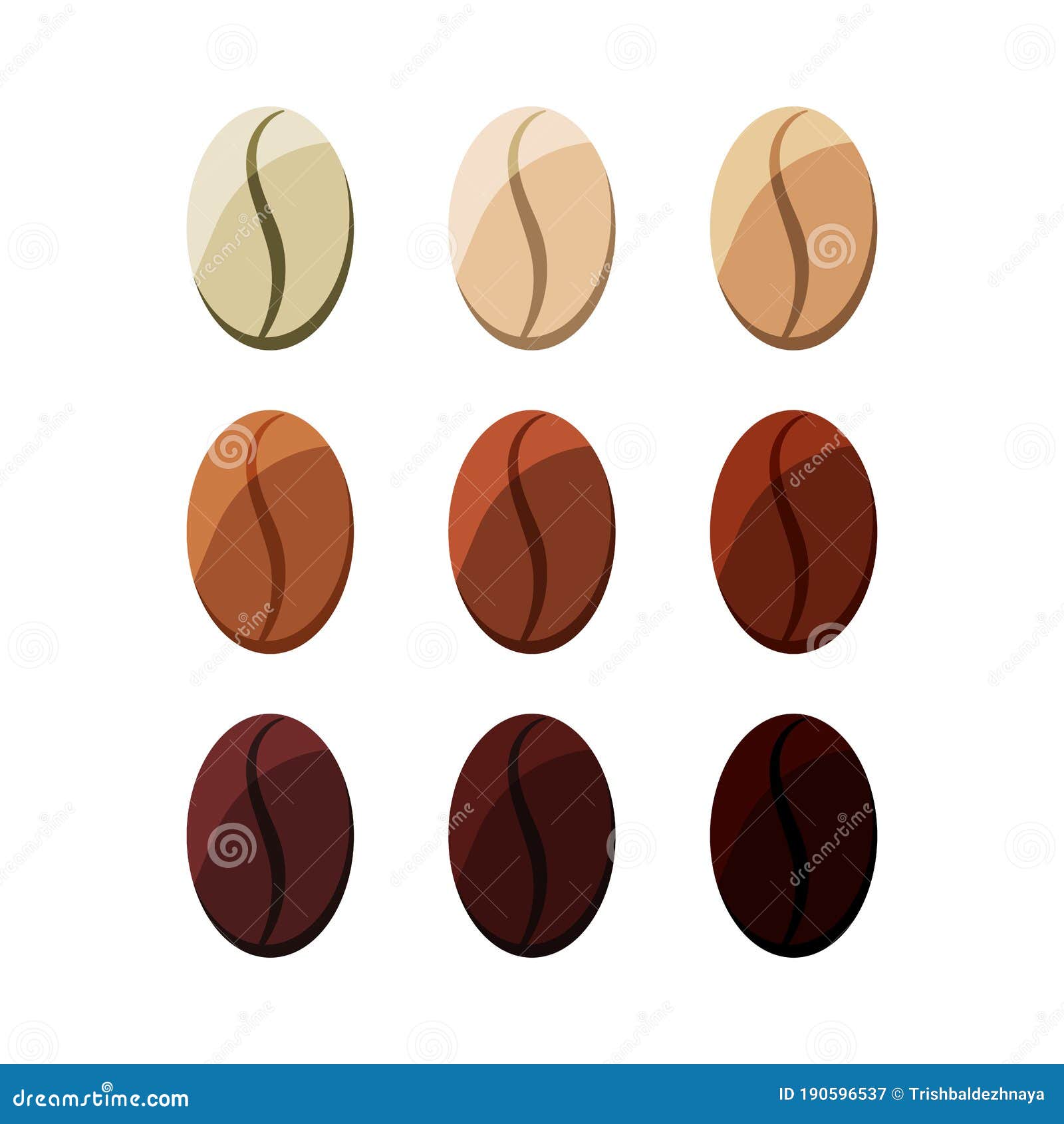 Coffee Roasting Degree Chart Grains Icon Set Isolated on White ...