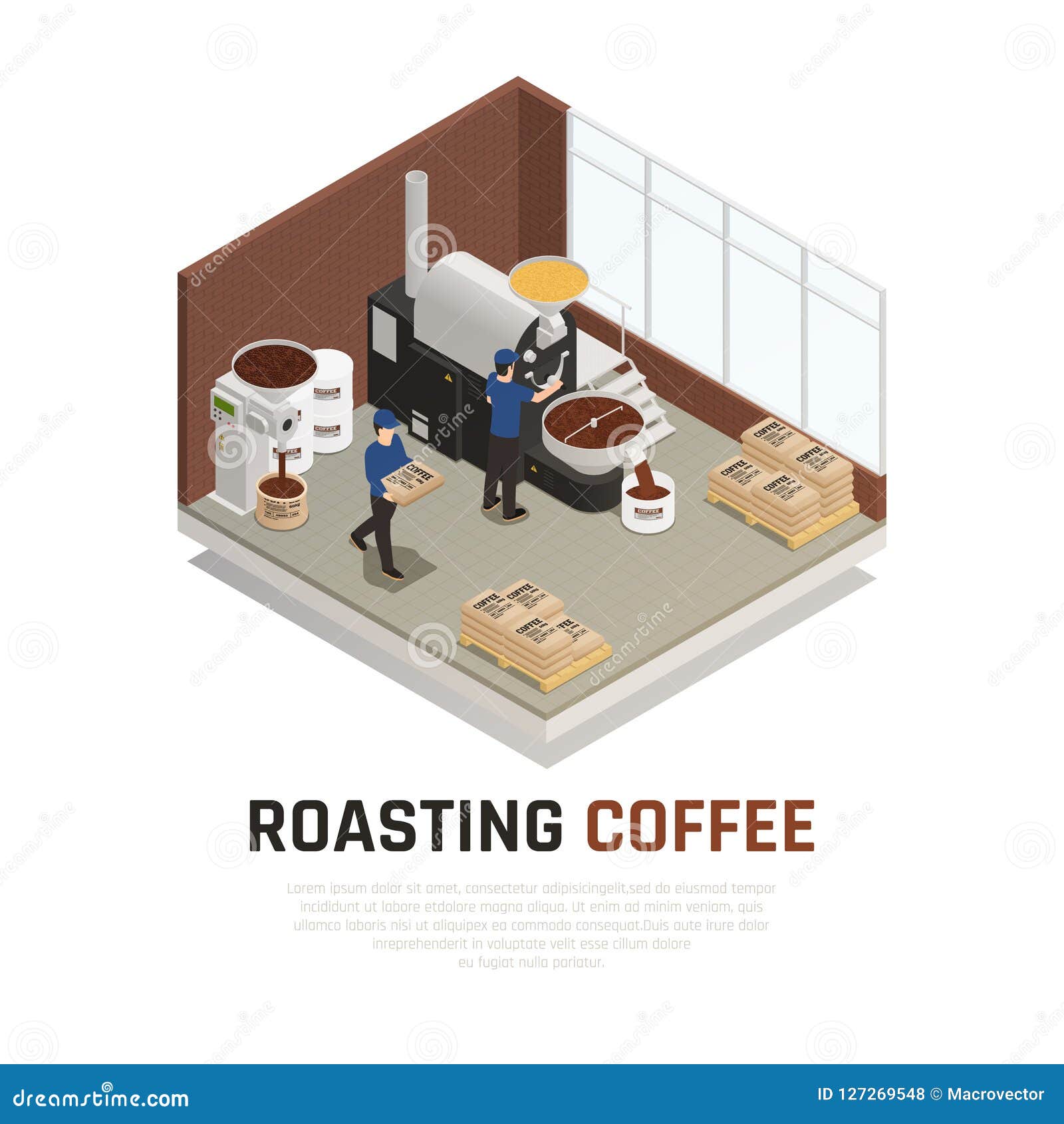 Process Of Roasting Coffee Beans In Industrial Roaster. Barista ...