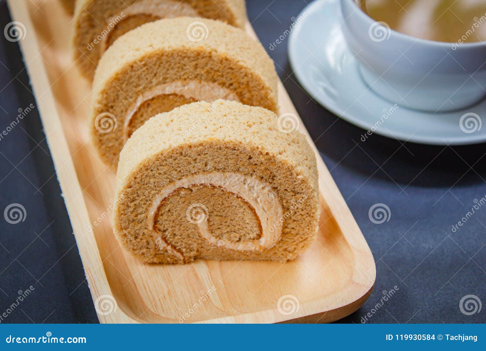 Coffee roll cake. stock photo. Image of beautiful, cafe - 119930584