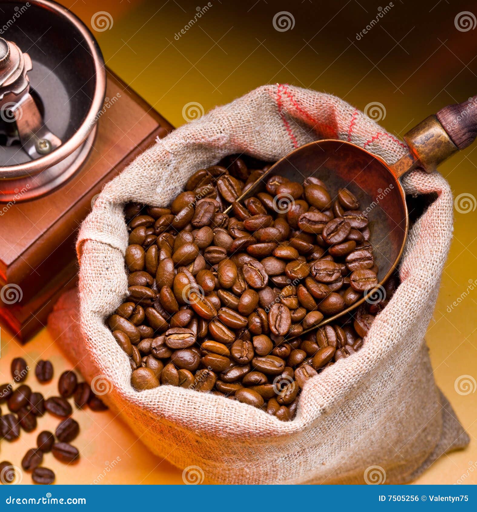 Coffee is in a sack stock photo. Image of scoop, grinder - 7505256