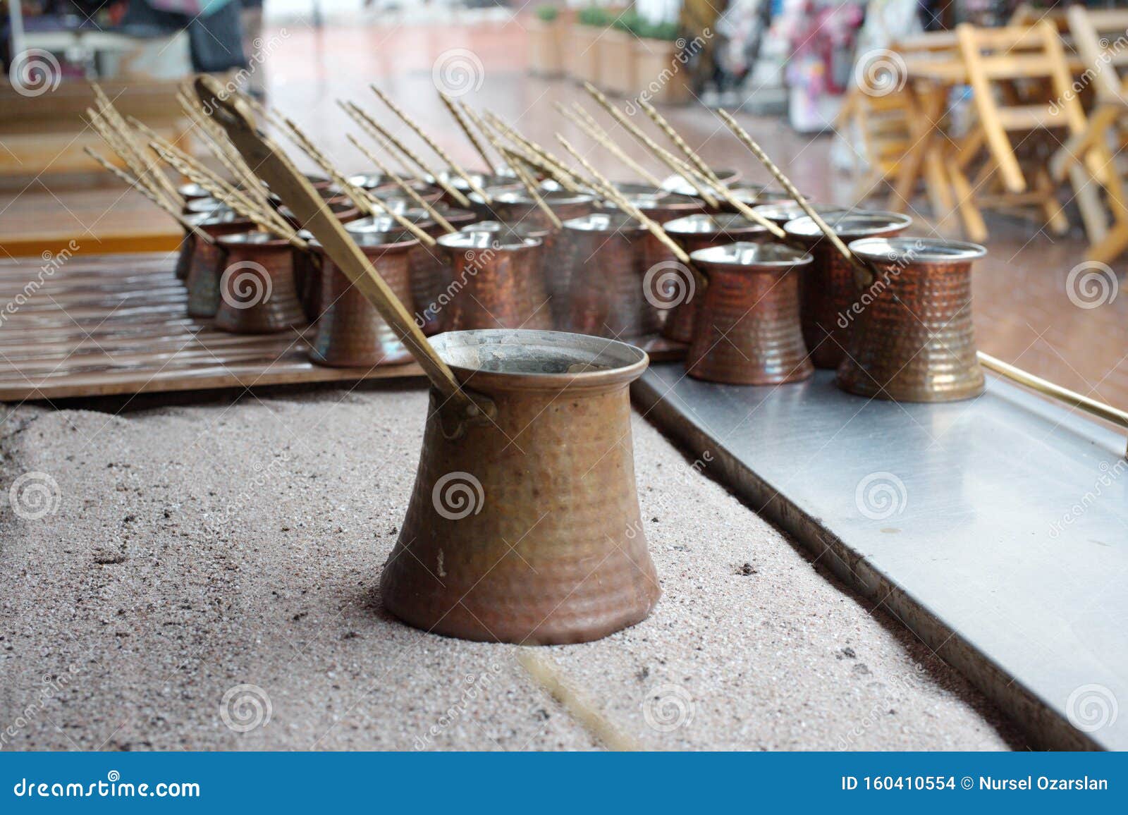 Coffee in the sand stock photo. Image of foaming, presentations - 160410554