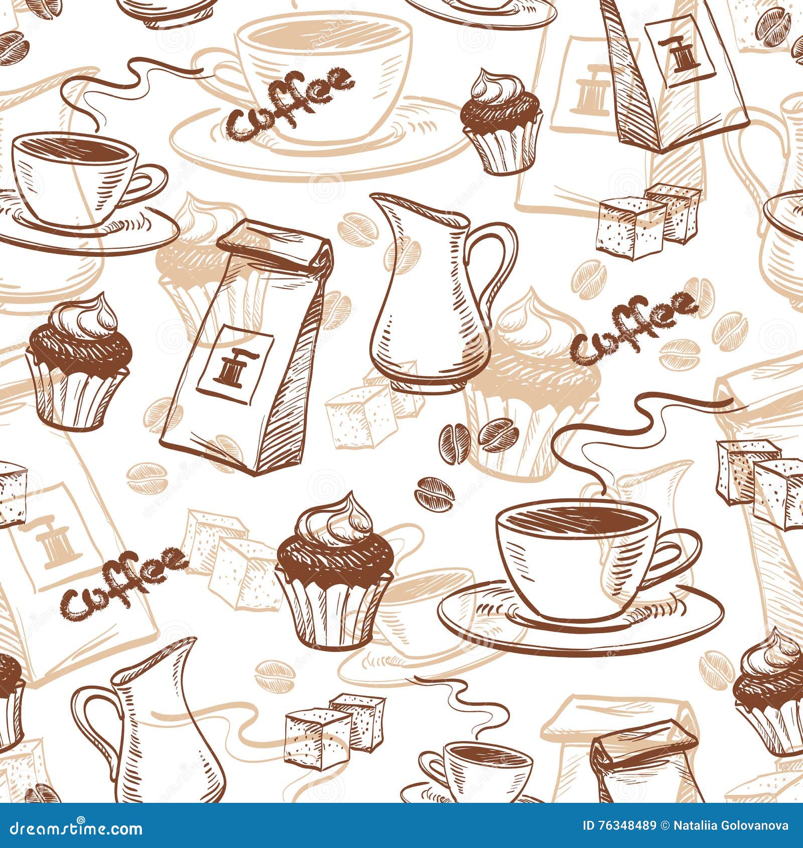 Coffee seamless pattern stock vector. Illustration of hand - 76348489