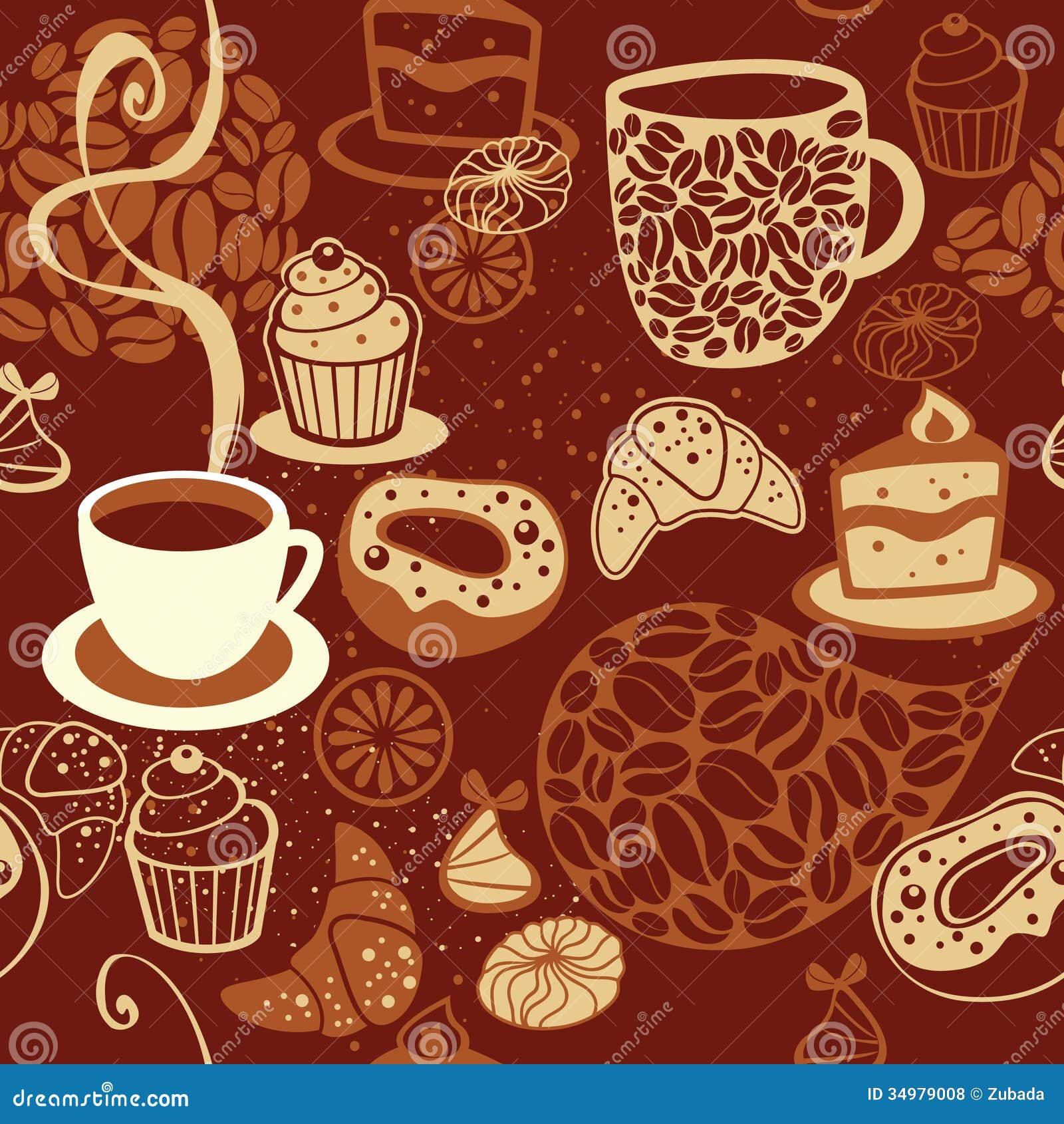 Coffee seamless pattern stock illustration. Illustration of croissant ...