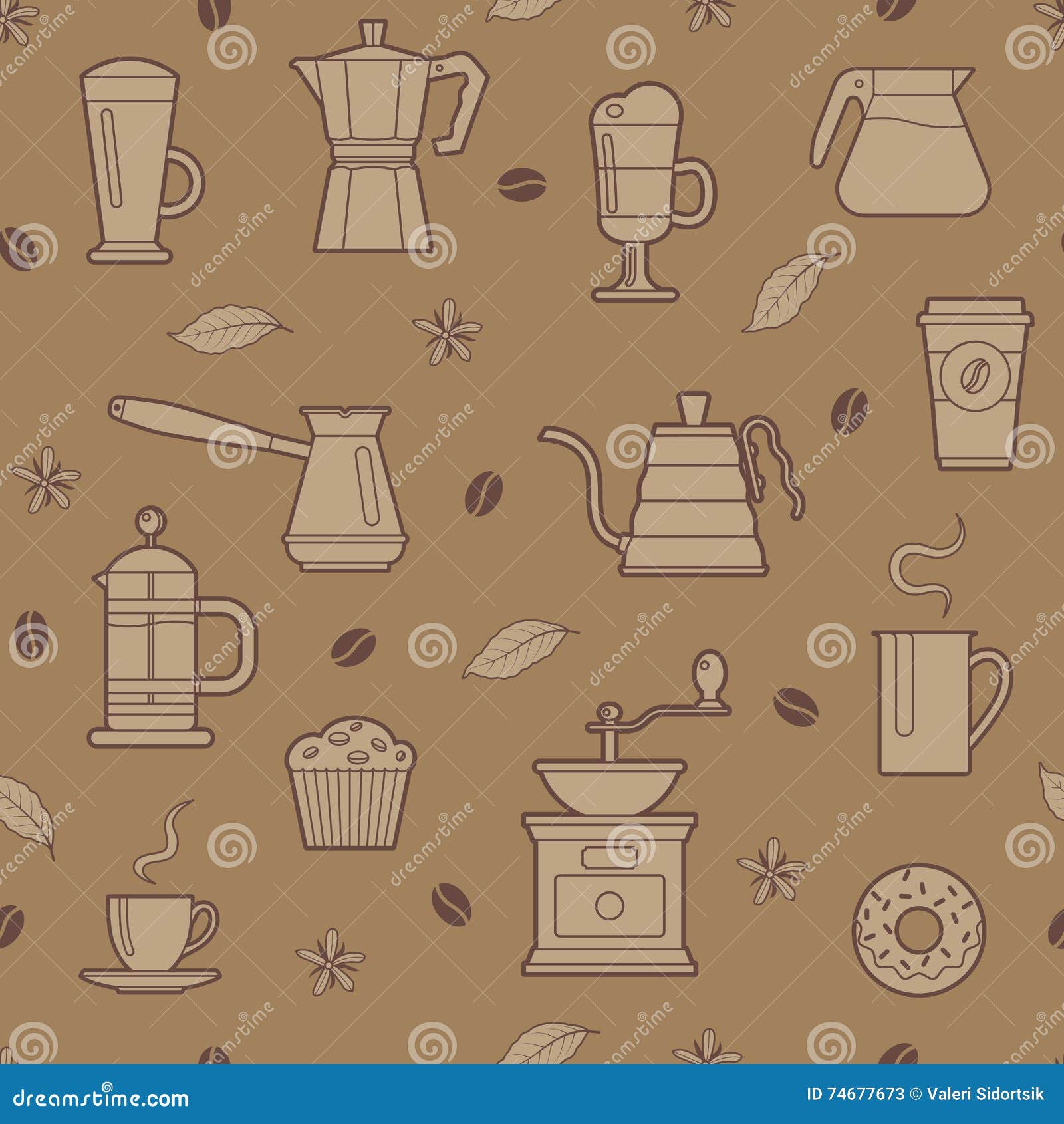 Coffee seamless pattern stock vector. Illustration of goods - 74677673