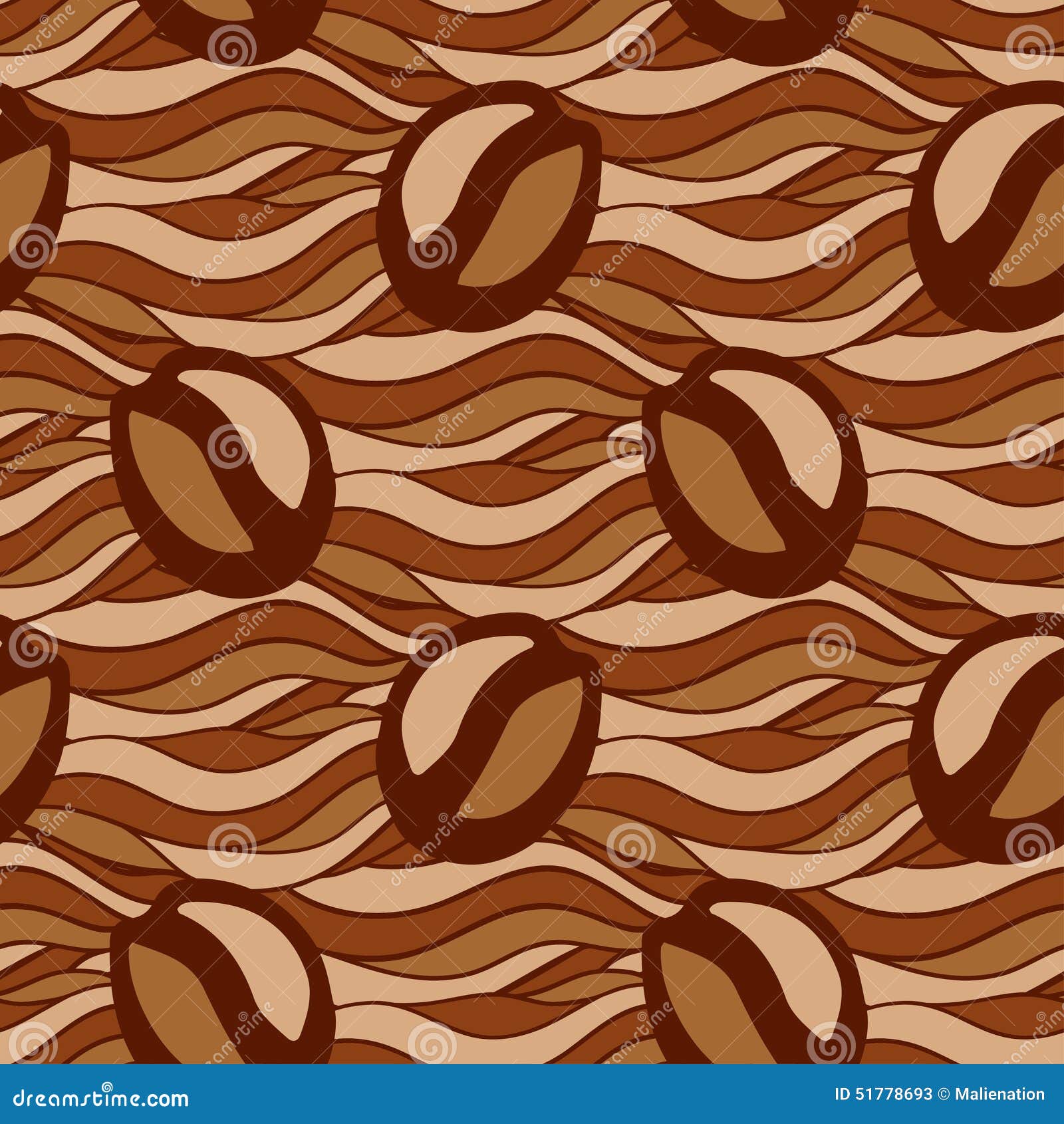 Coffee Seamless Vector Pattern, Hand Drawn Coffee Waves Background. Can ...