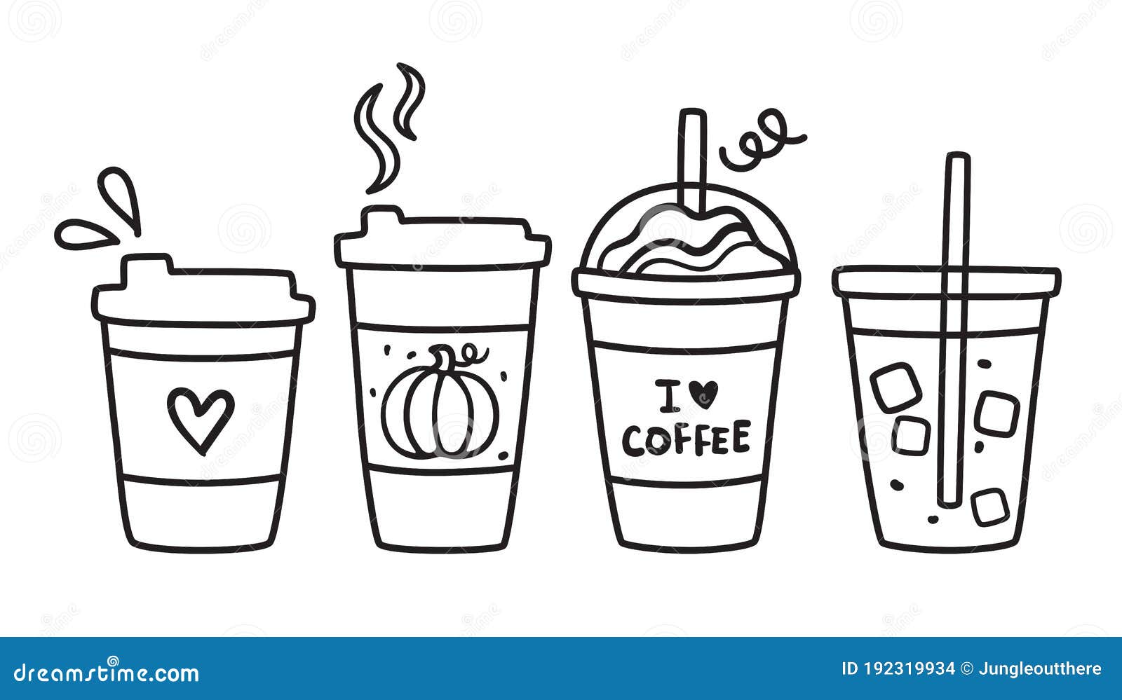 Cute Hot and Iced Coffee To Go Doodle Vector Illustration Stock Vector ...