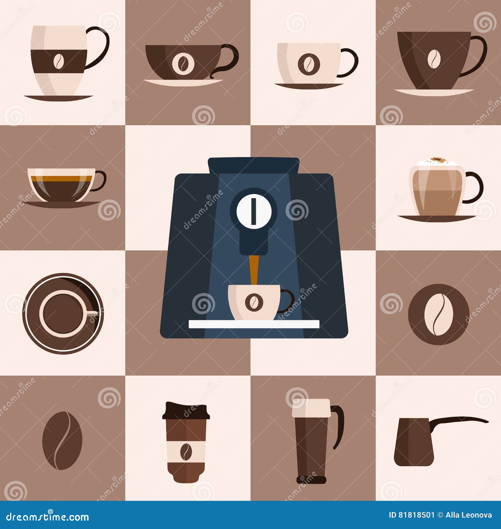Coffee Set Flat Icon. Design Set. Vector Illustration. Stock ...