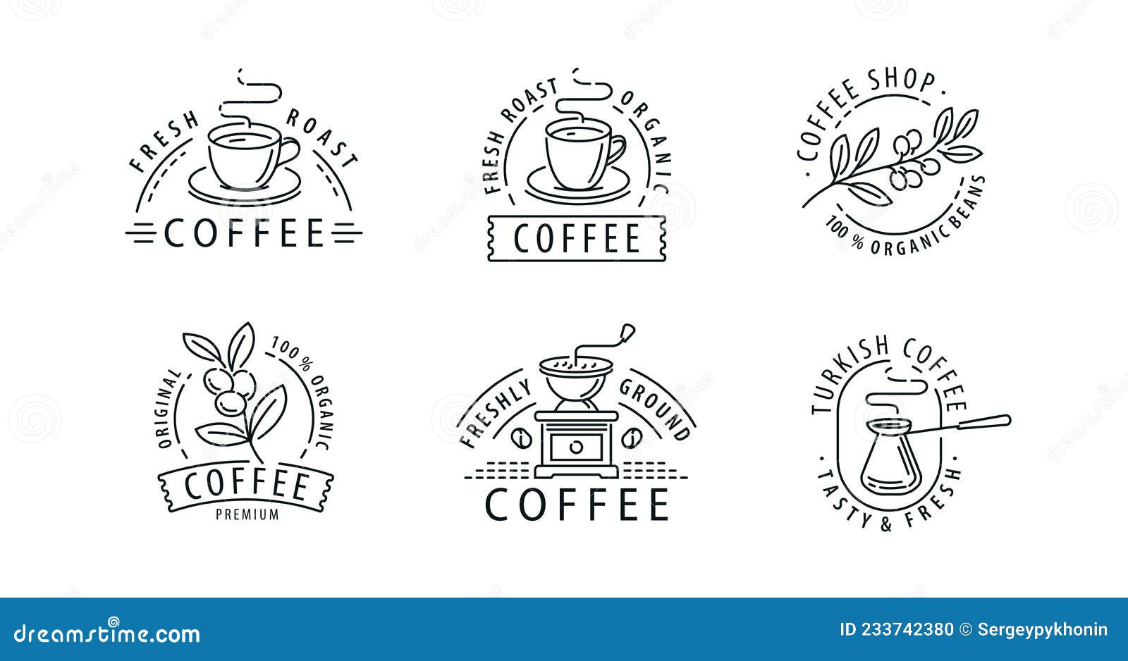 Coffee Set of Labels in Graphic Linear Style. Design Elements or ...