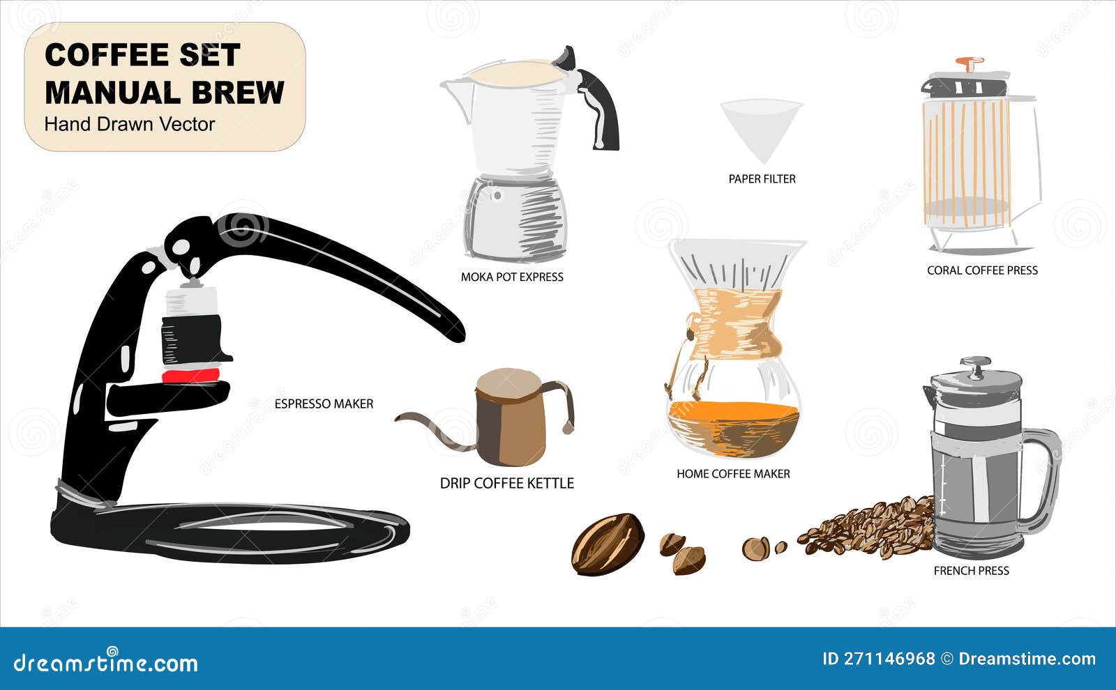 COFFEE SET Machine and Tools To Maker Stock Vector - Illustration of ...