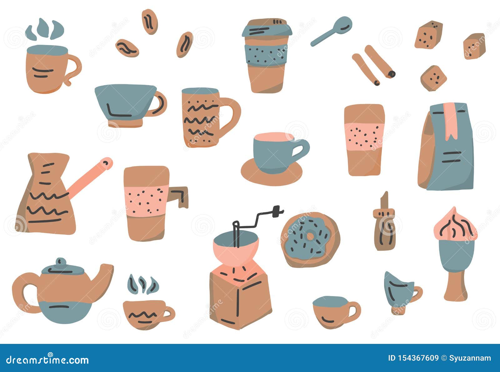 Coffee Set Objects. Vector Design Elements. Stock Vector - Illustration ...