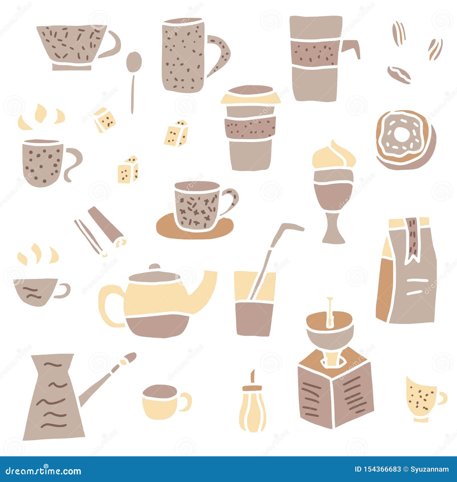 Coffee Set Objects. Vector Design Elements. Stock Vector - Illustration ...