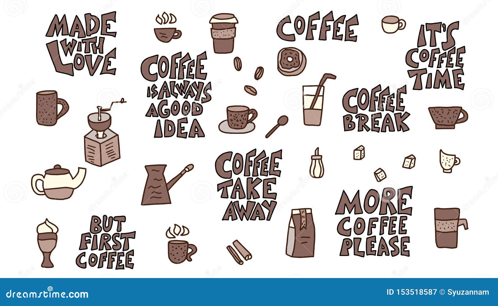 Coffee Set Objects. Vector Design Elements. Stock Vector - Illustration ...