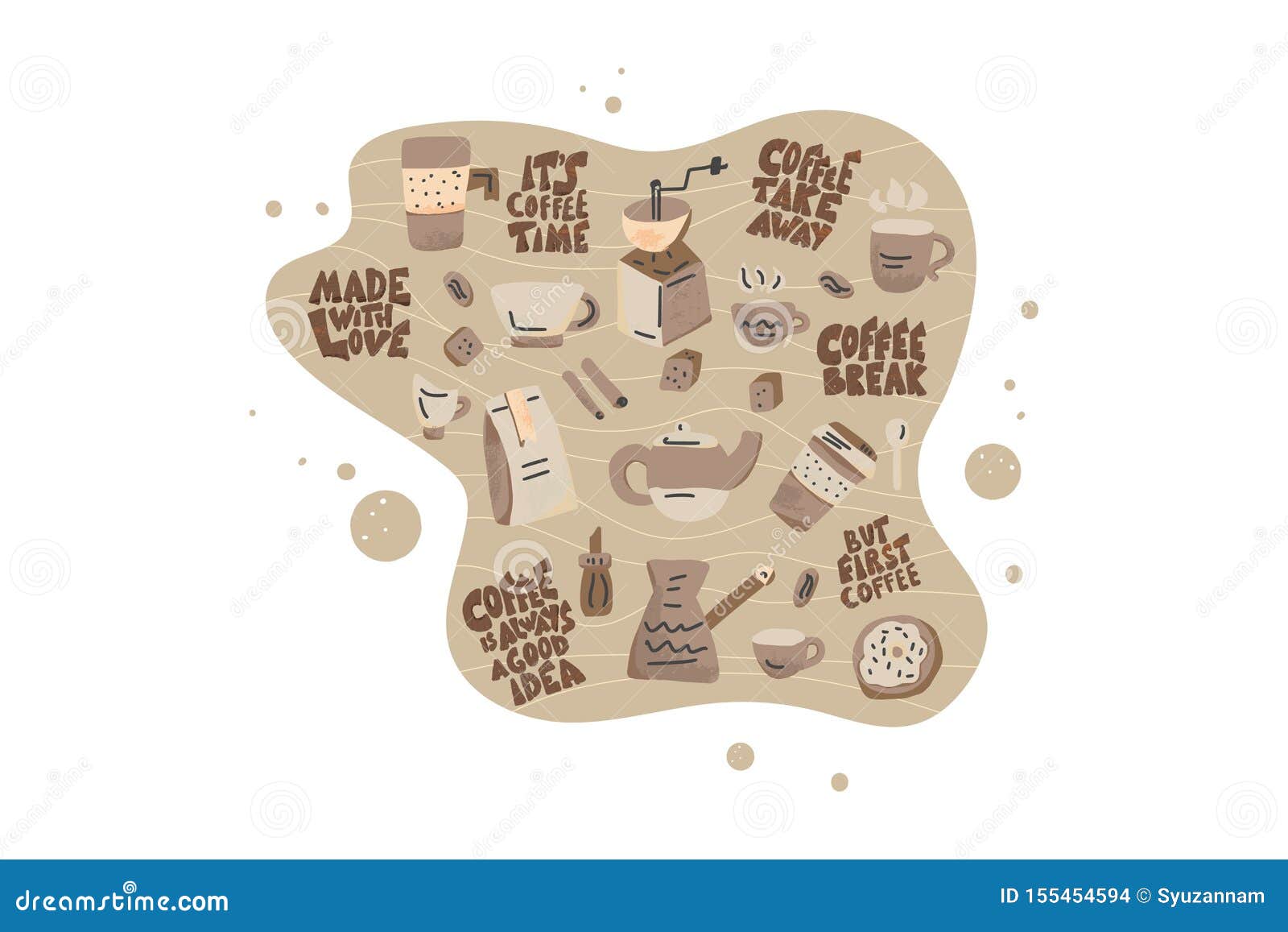 Coffee Set Objects. Vector Design Elements. Stock Vector - Illustration of espresso, natural ...