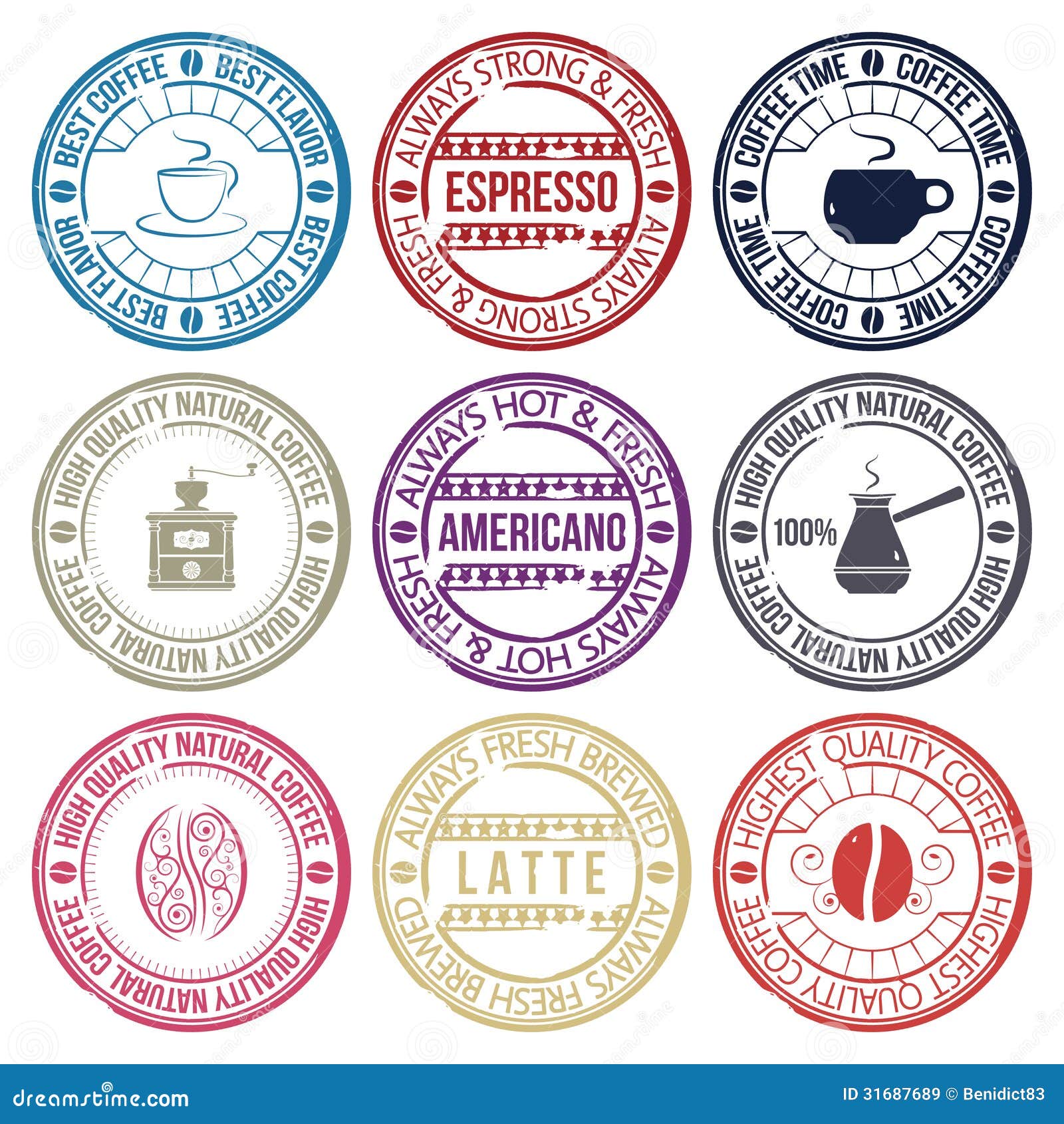 Coffee set of stamps stock vector. Illustration of catalog - 31687689
