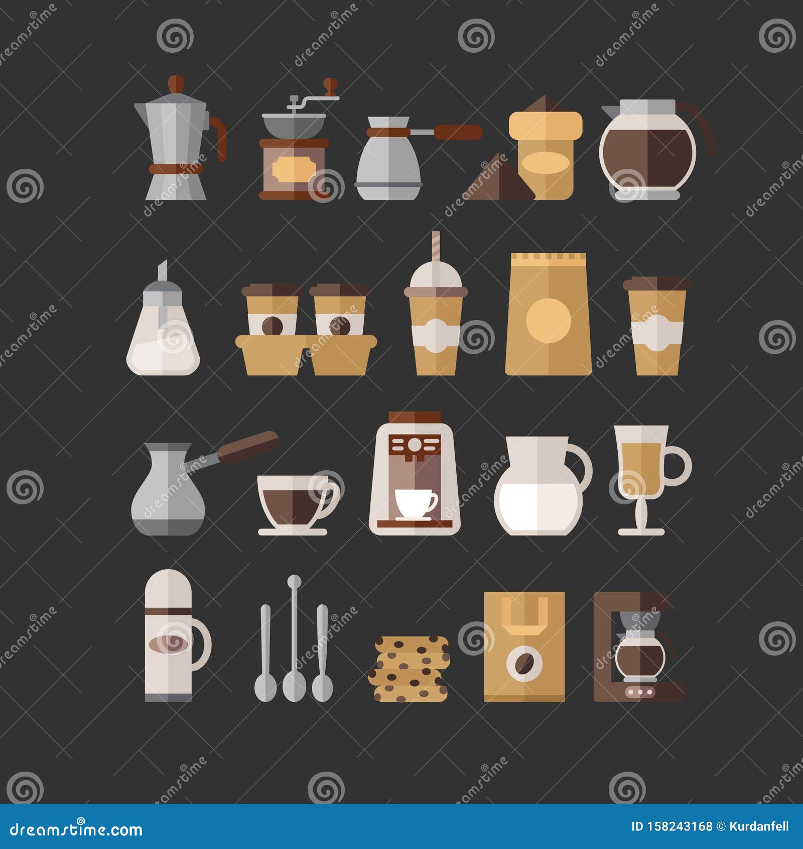 Coffee Set of Vector Objects. Ready for Restaraunt or Cafe and for Food ...