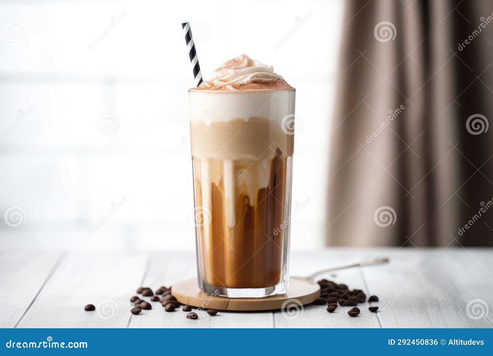 A Coffee Shake in a Tall Glass with a Striped Straw Stock Photo - Image ...