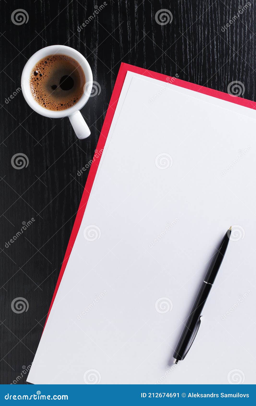 Coffee and sheets of paper stock image. Image of notebook - 212674691