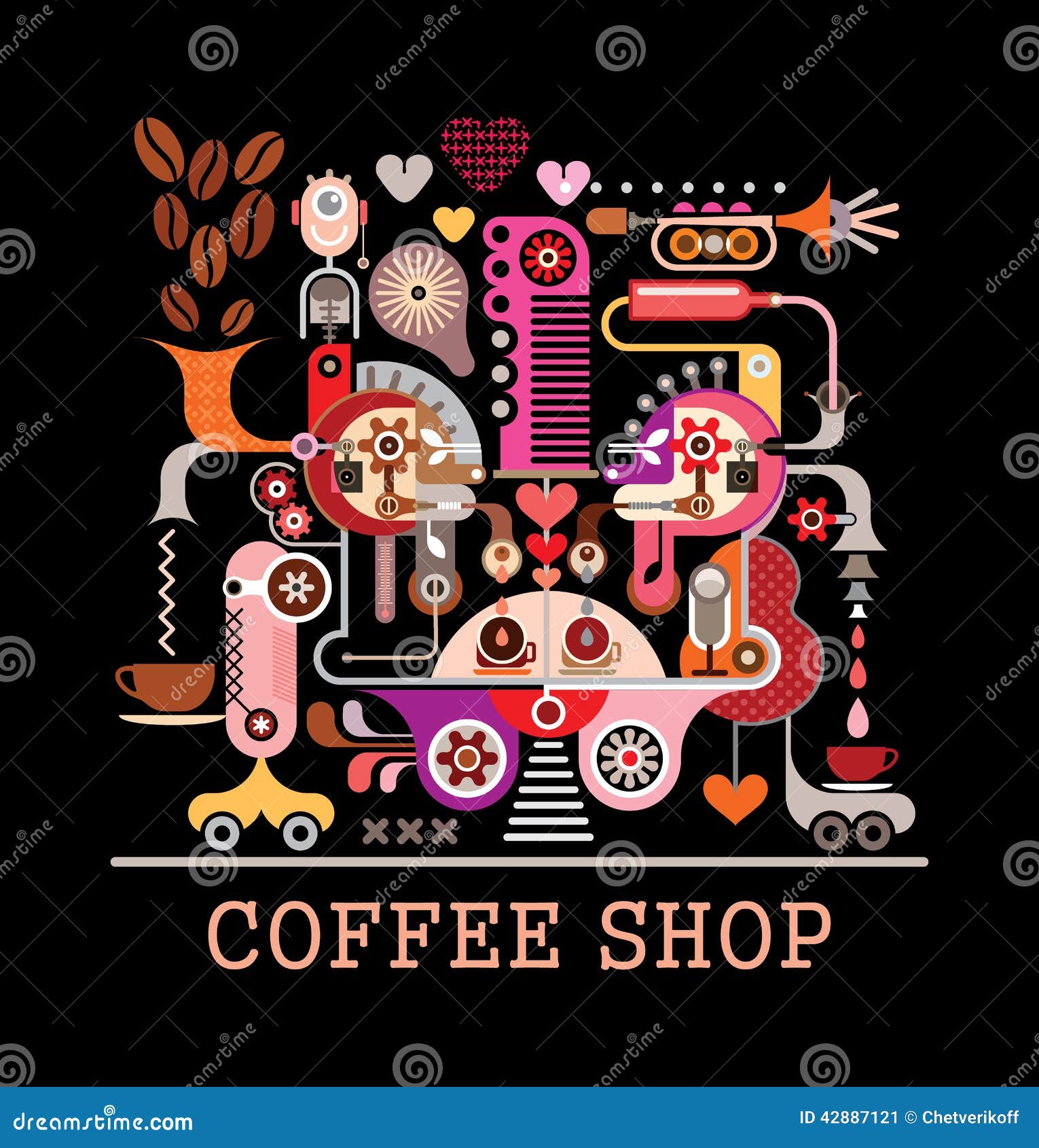Coffee Shop stock vector. Illustration of heart, beans - 42887121