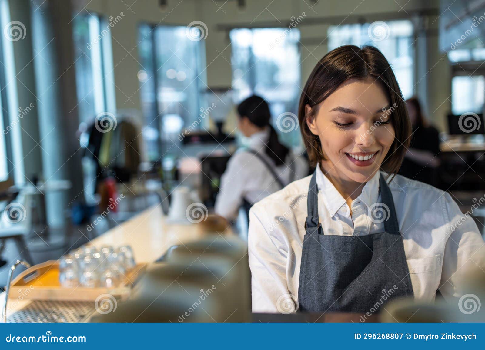 Coffee Shop Assistant Preparing Coffee in a Coffee Store Stock Image ...