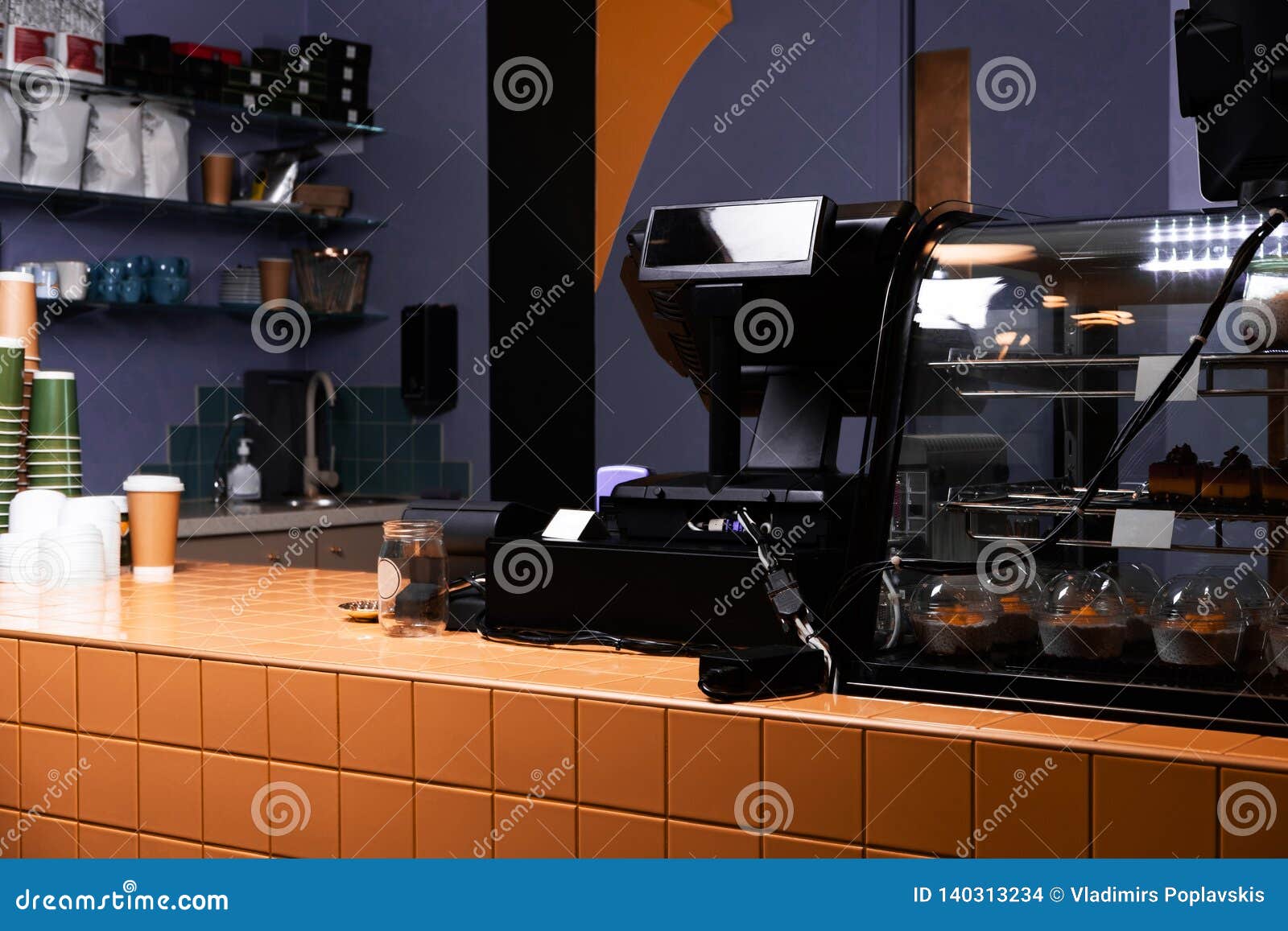 Coffee Shop Bar and Counter with the Coffee Equipment. Stock Photo ...