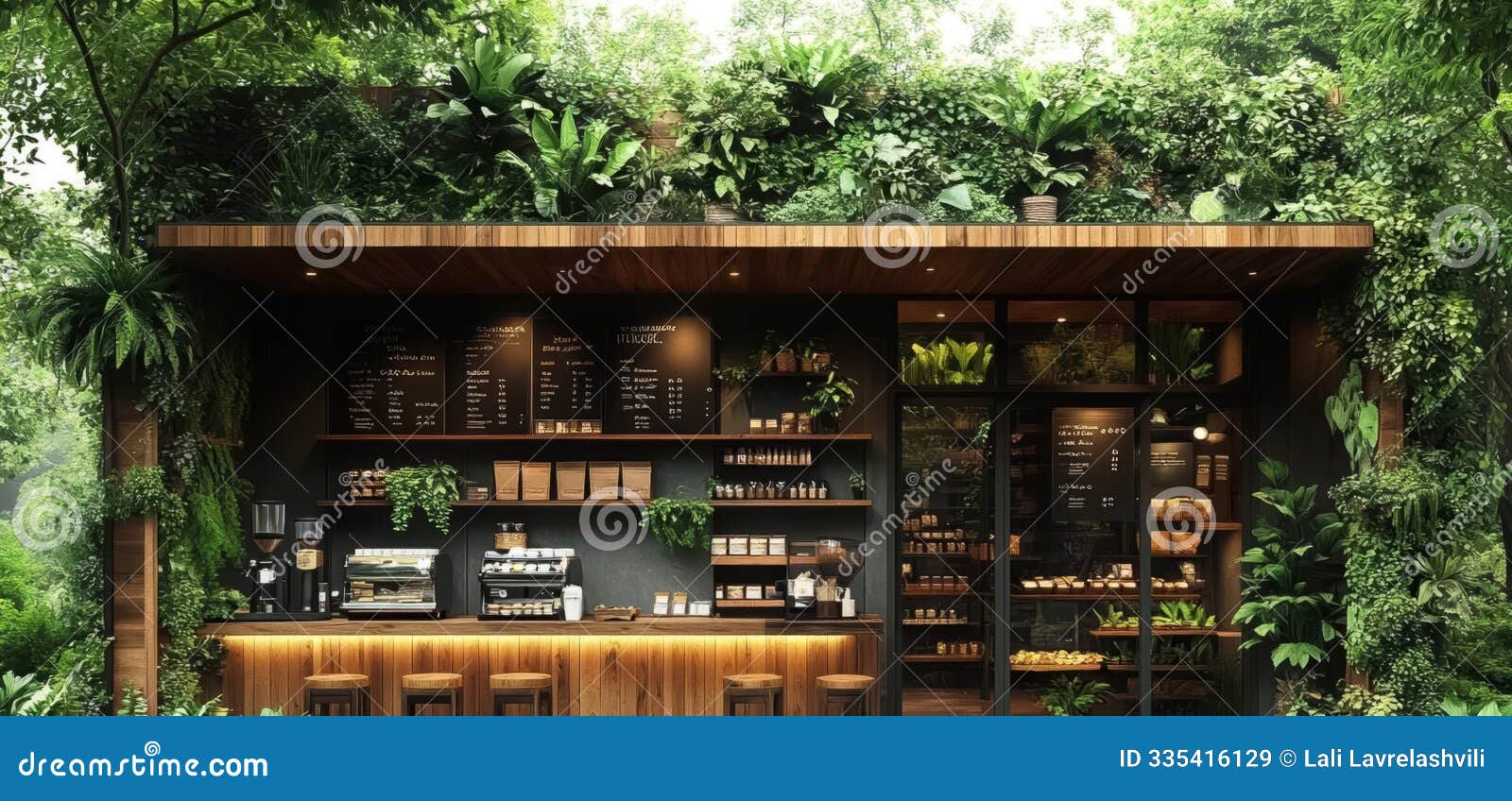 Coffee Shop with a Botanical Garden Theme Stock Illustration ...