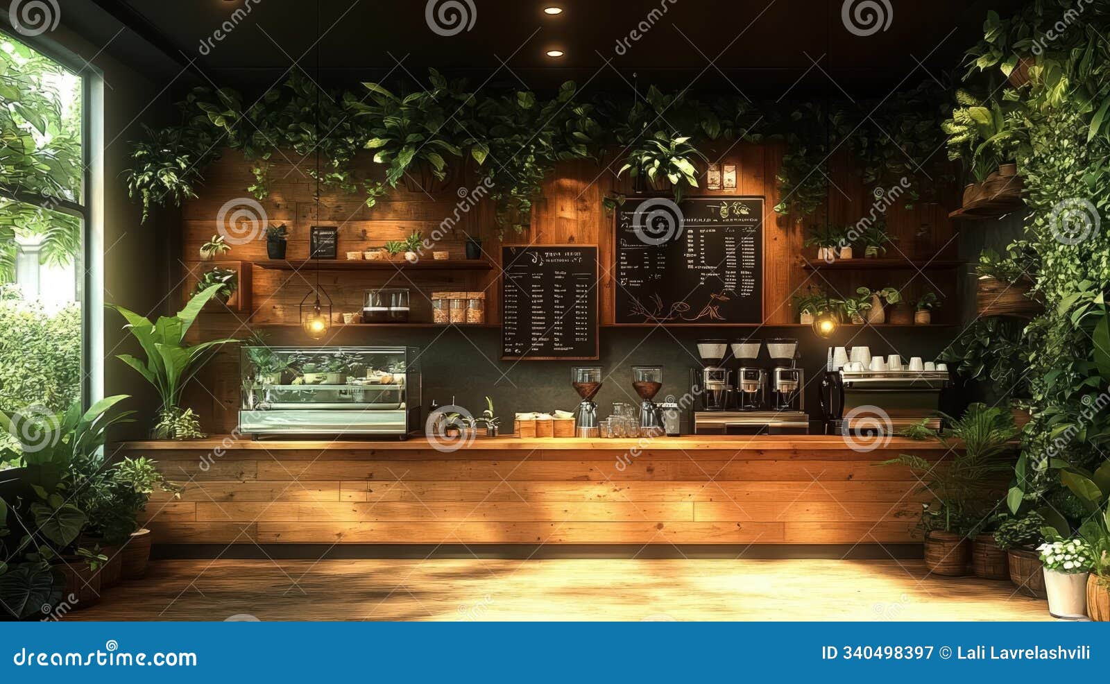 Coffee Shop with a Botanical Garden Theme Stock Illustration ...