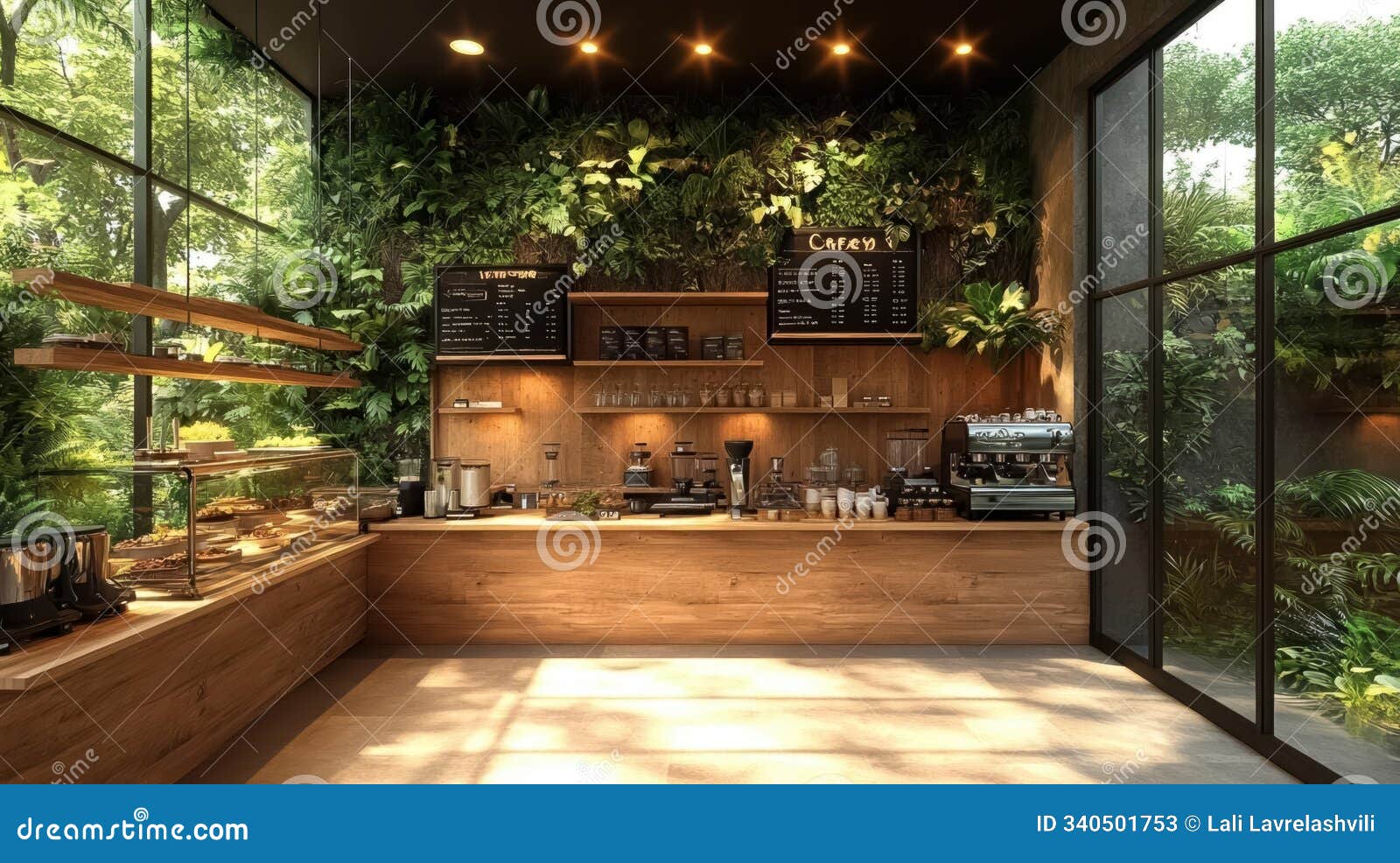 Coffee Shop with a Botanical Garden Theme Stock Illustration ...