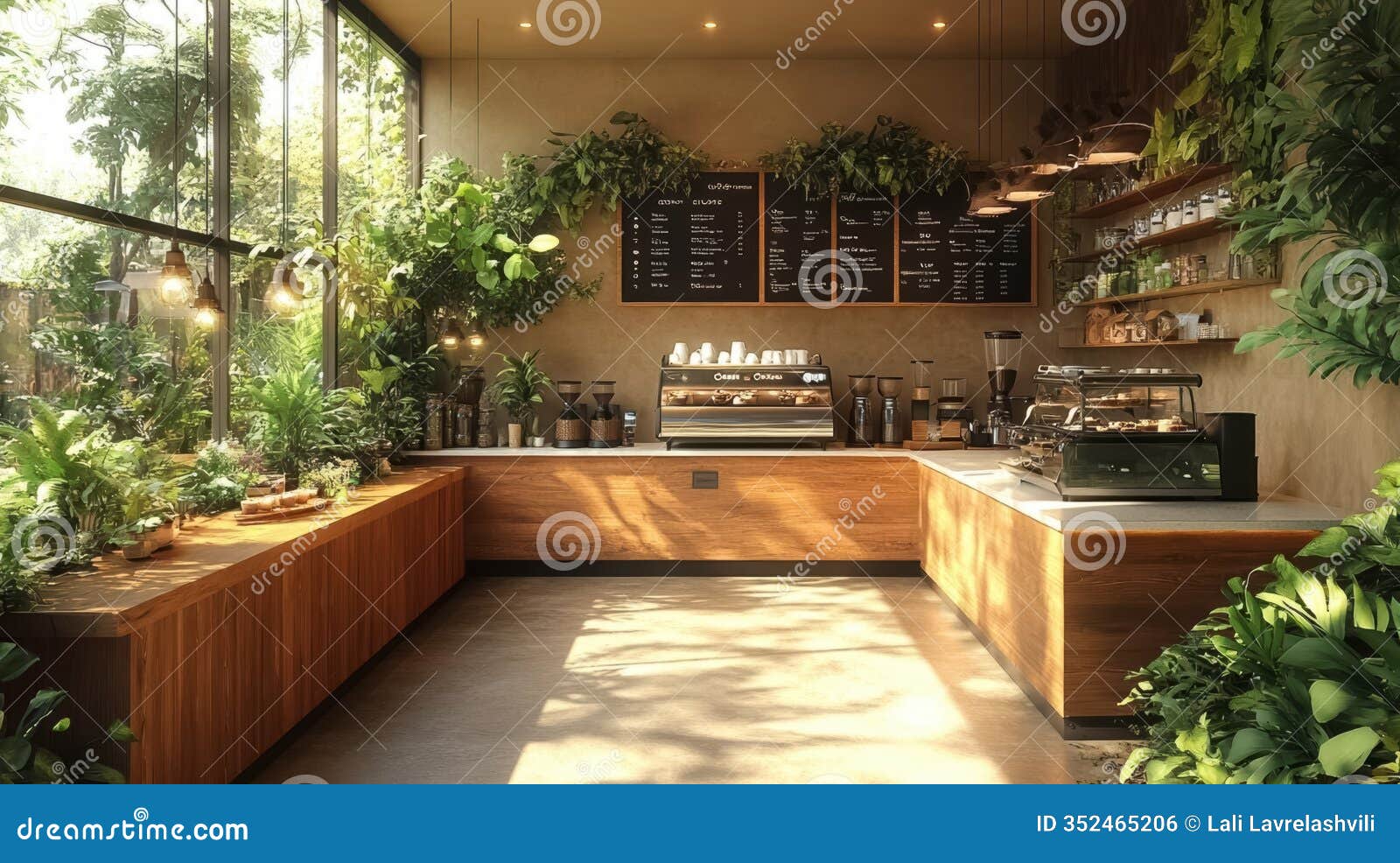 Coffee Shop with a Botanical Garden Theme Stock Illustration ...