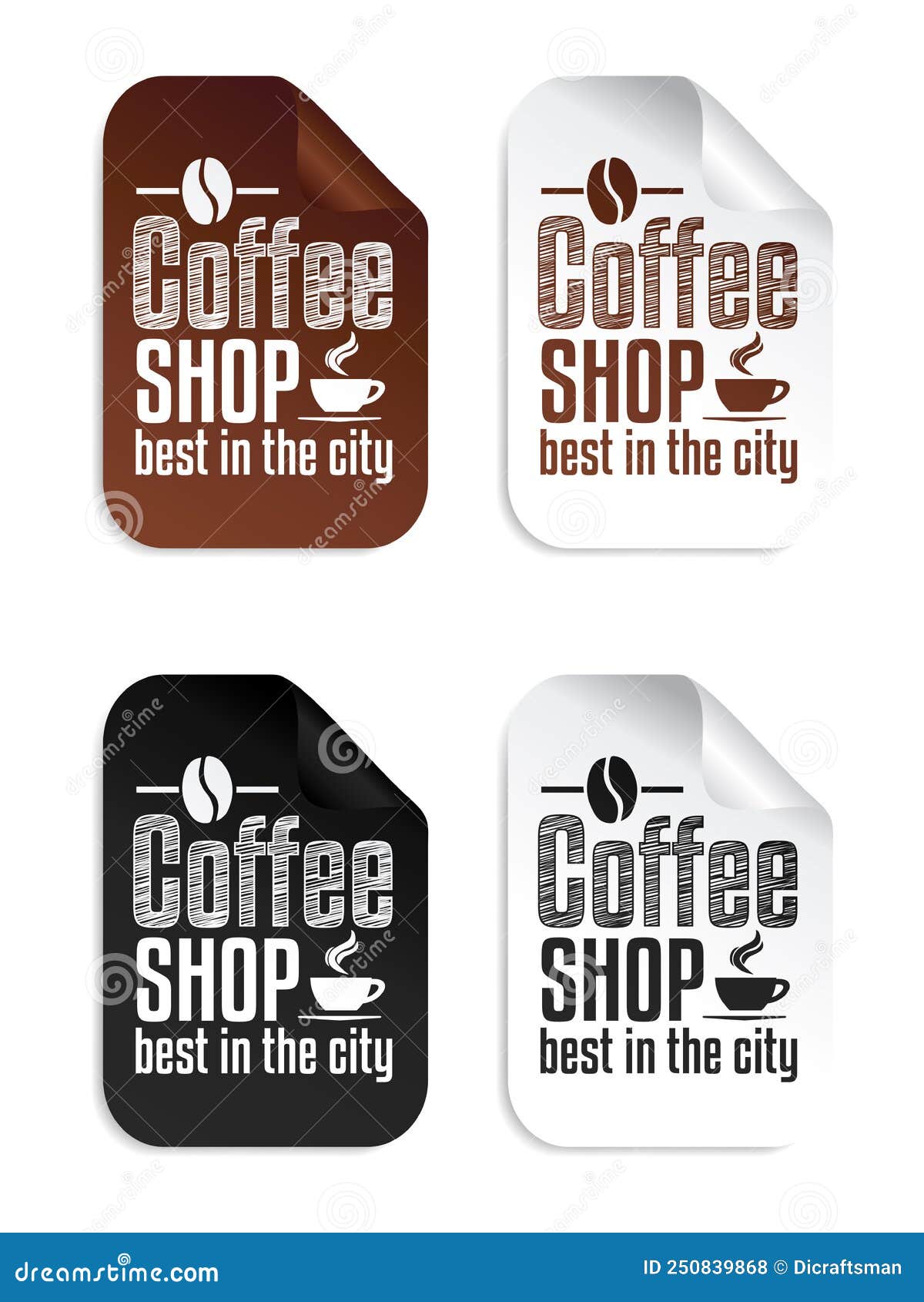 Coffee Shop Brown, Black, White Stickers Set Stock Vector ...