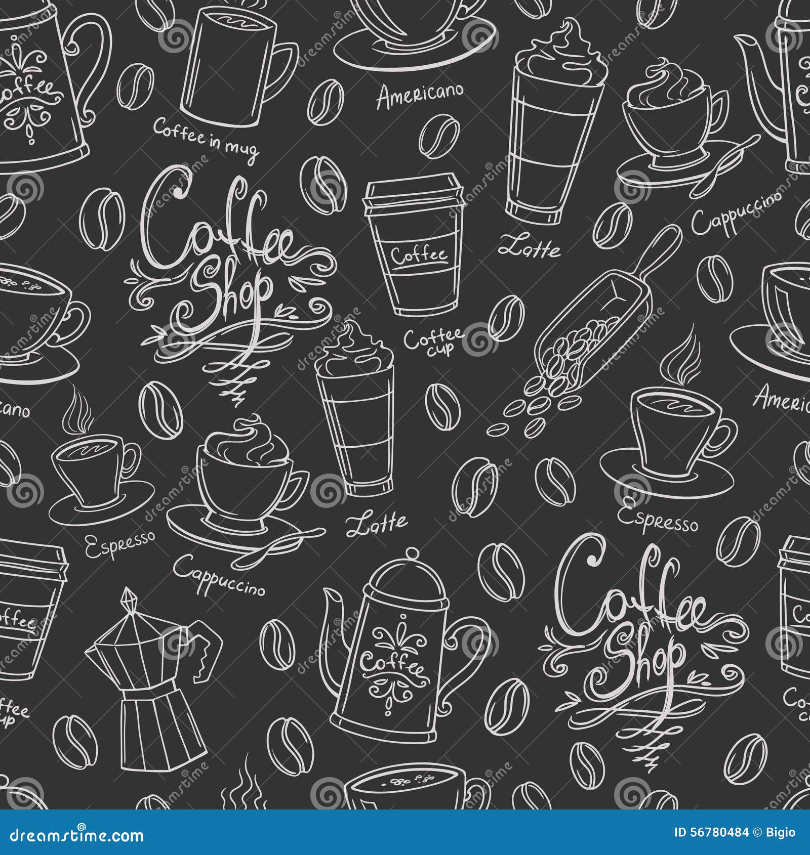 Coffee Shop Design Seamless Pattern. Stock Vector - Illustration of ...
