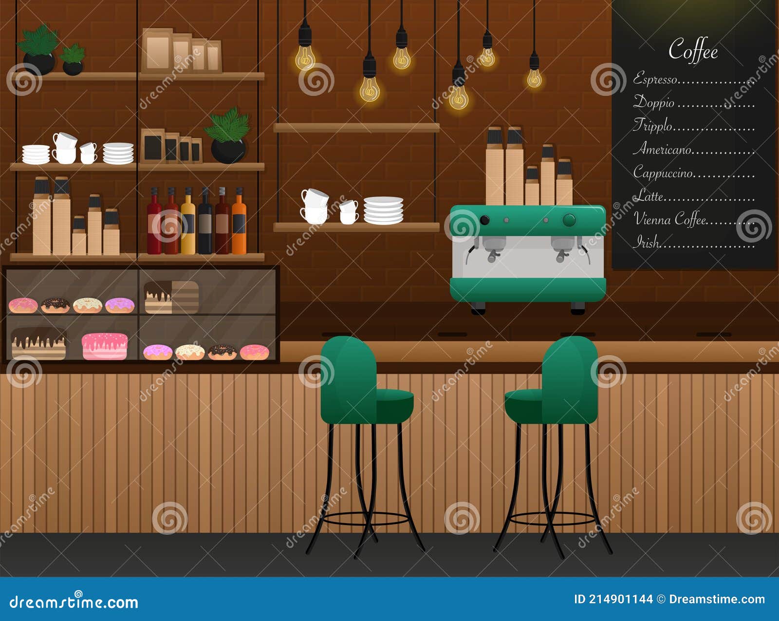 Coffee Shop Design. Vector Flat Cartoon Illustration. Cozy Vector ...