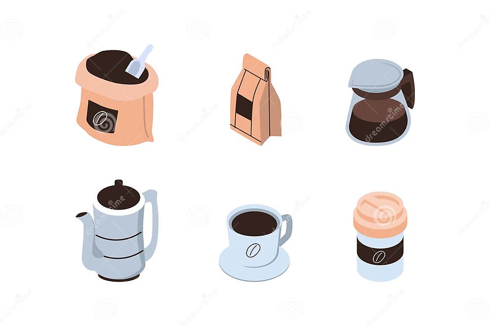 Coffee Shop Element Set in Flat Style Isometric Illustration Vector ...