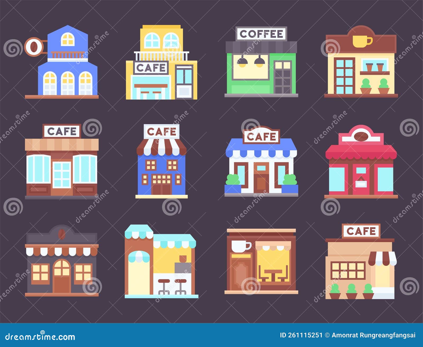Coffee Shop Flat Icon Set 4, Vector Illustration Stock Vector ...