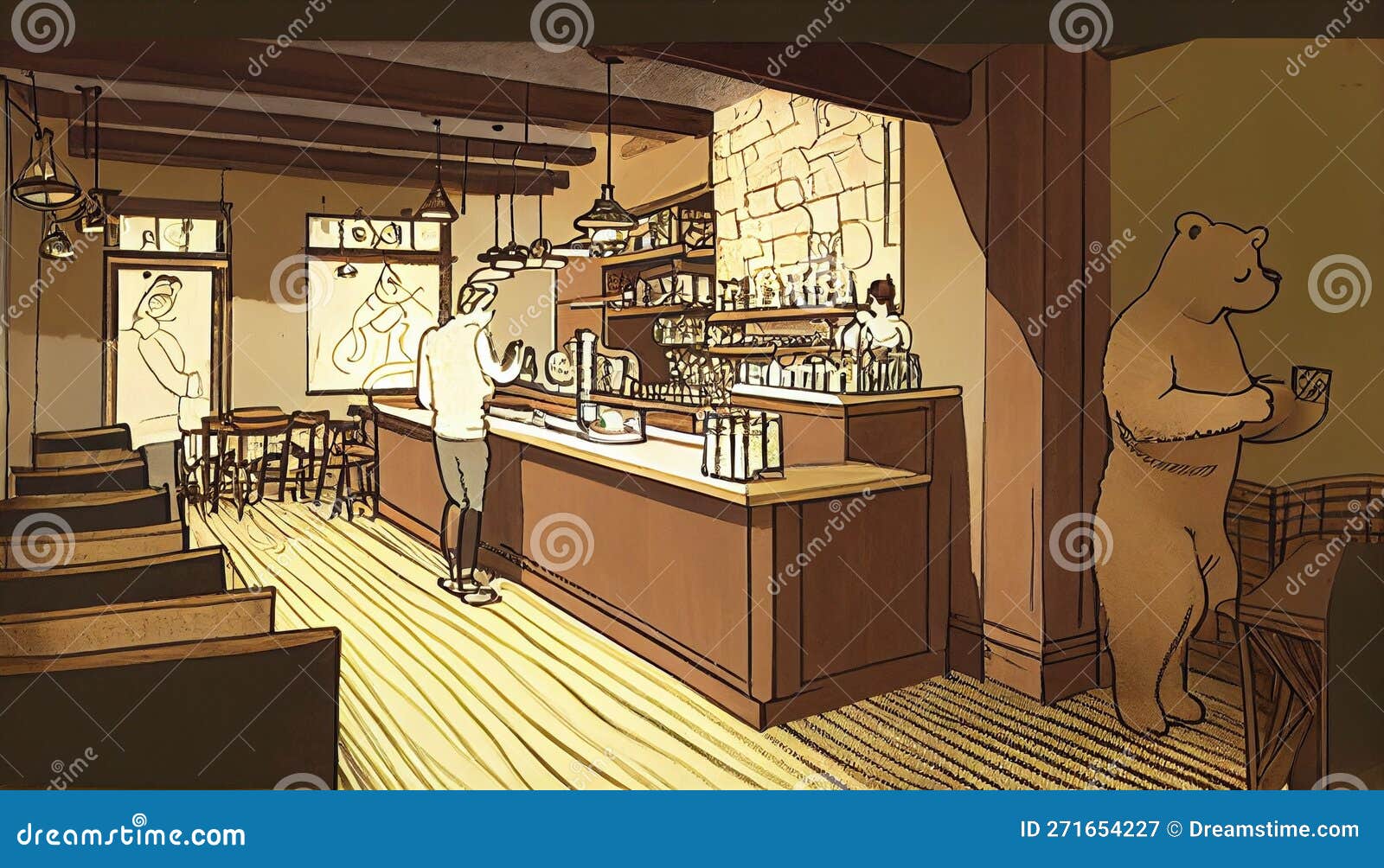 Coffee Shop Interior with Bear Latte Art, Made with Generative AI Stock ...