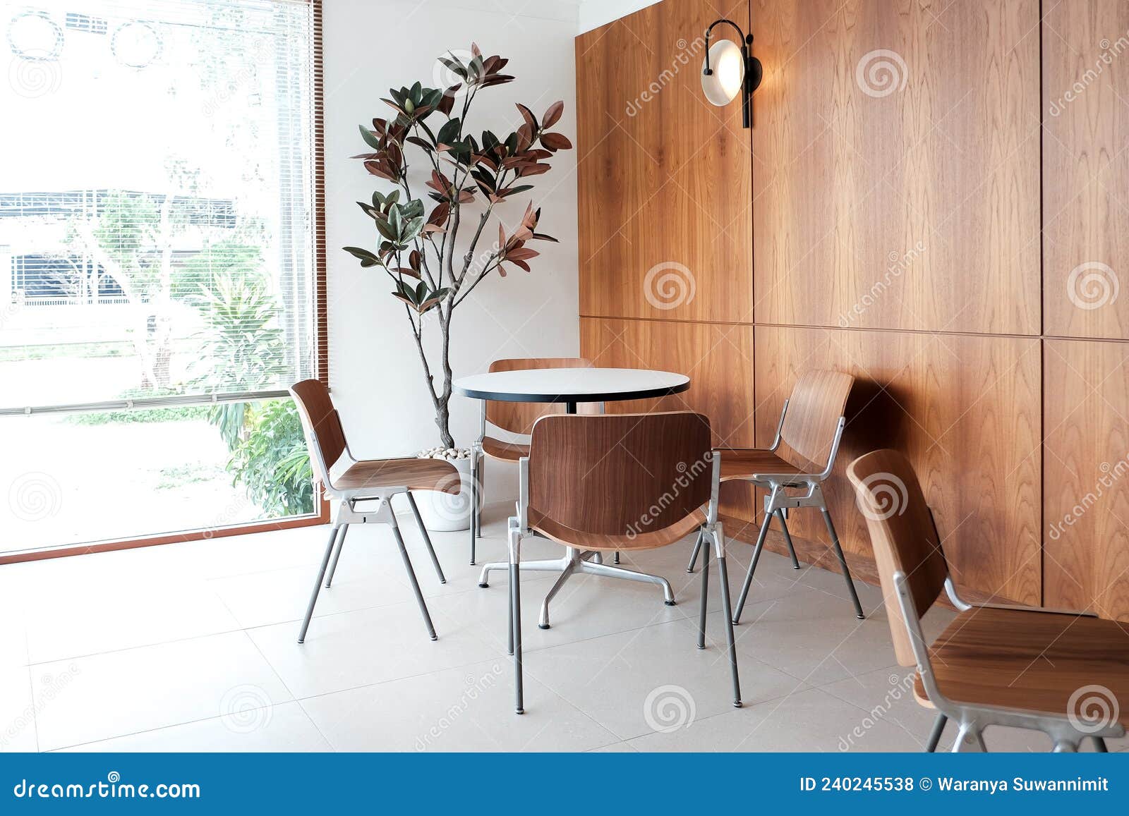 Coffee Shop Interior Design with Chairs and White Table Stock Photo ...