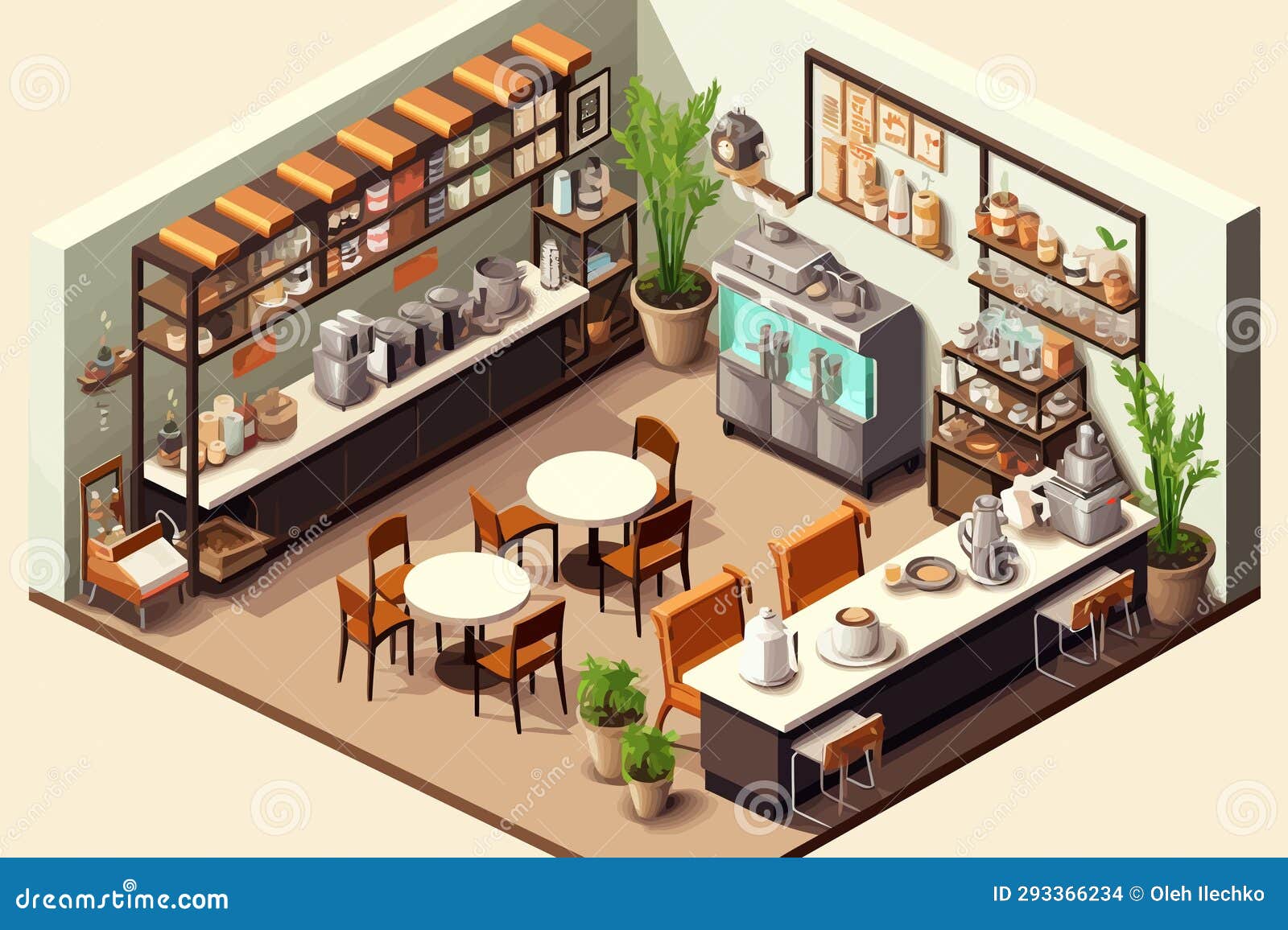 Coffee Shop Interior Isometric Vector Flat Isolated Illustration Stock ...