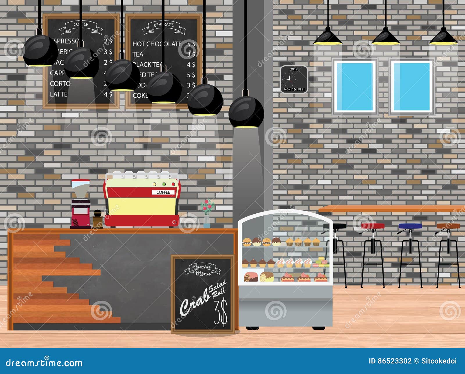 Coffee Shop Interior Wide Vector Stock Vector - Illustration of concept ...