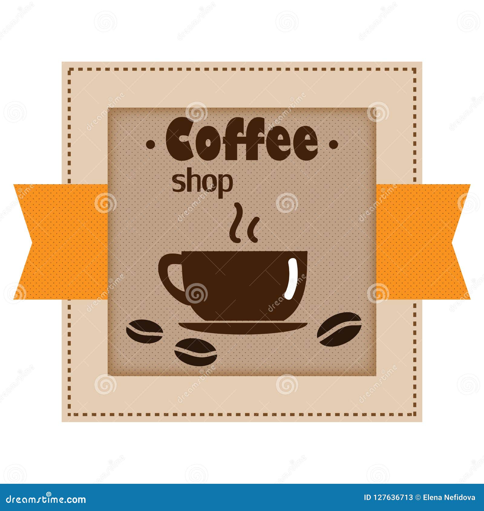 Coffee Shop Label with Cup and Coffee Beans. Vector Illustration Stock ...