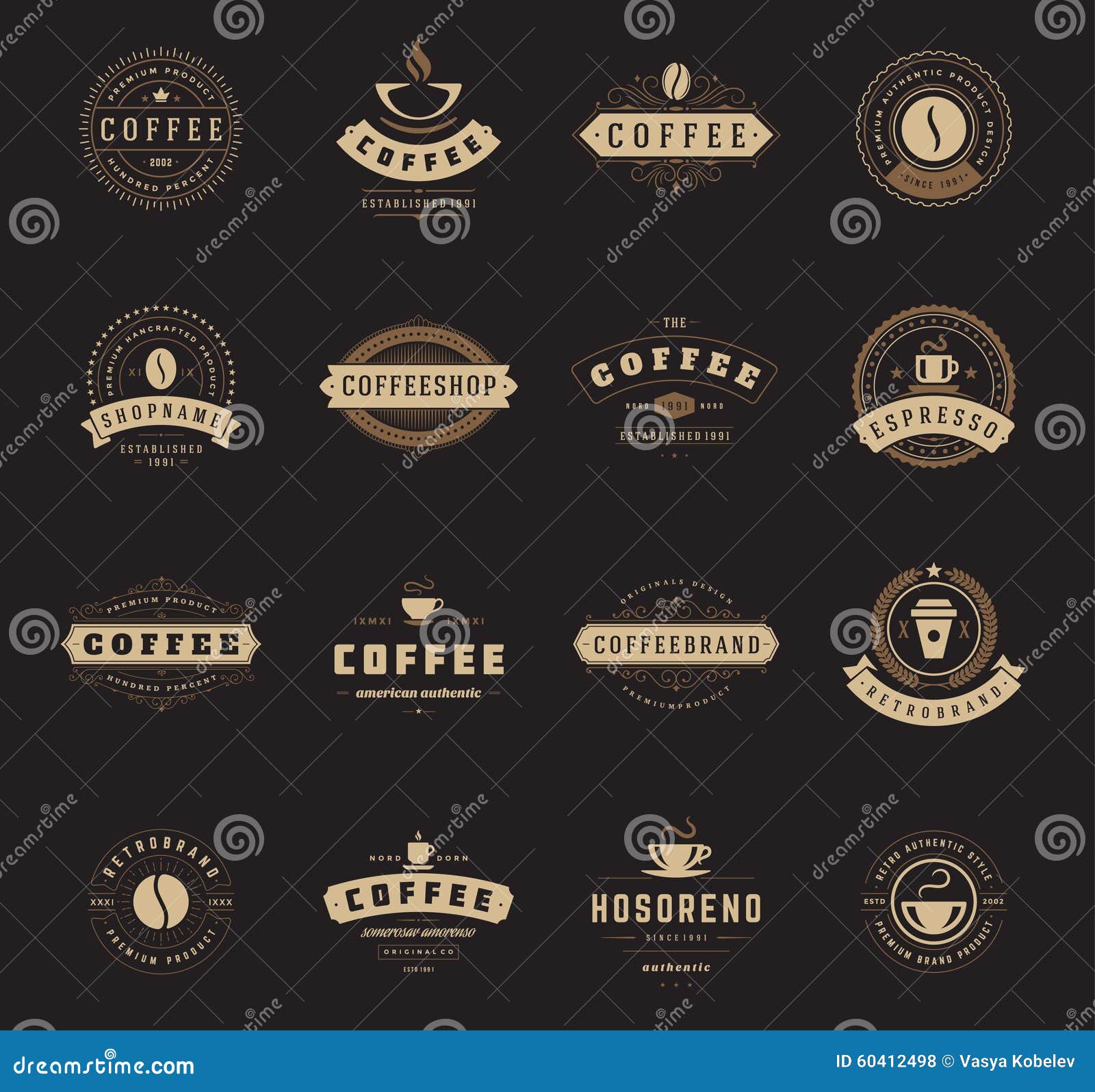Coffee Shop Logos, Badges And Labels Design Vector Illustration ...