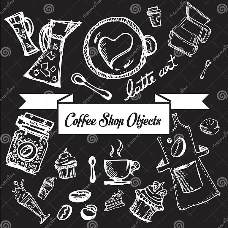 Coffee shop objects line B stock vector. Illustration of drawn - 75067559