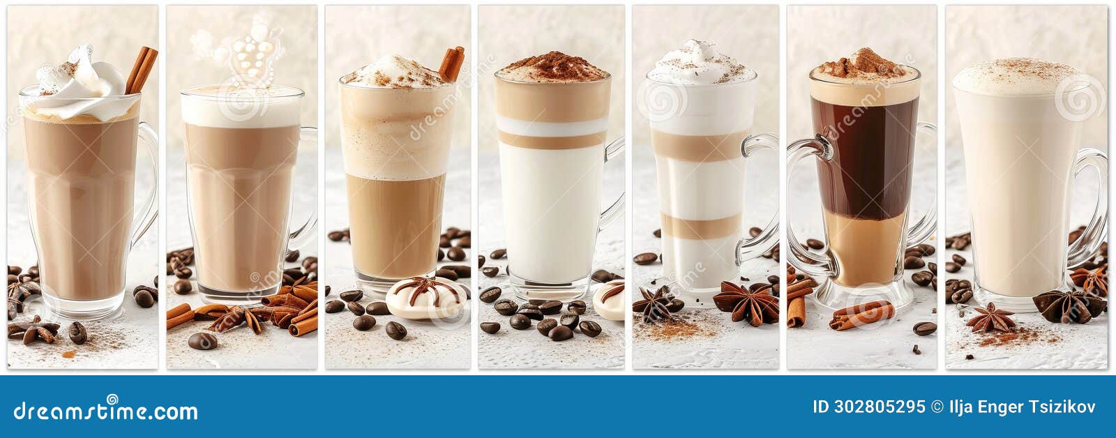 Coffee Shop Products Collage with Divided Segments and White Vertical ...