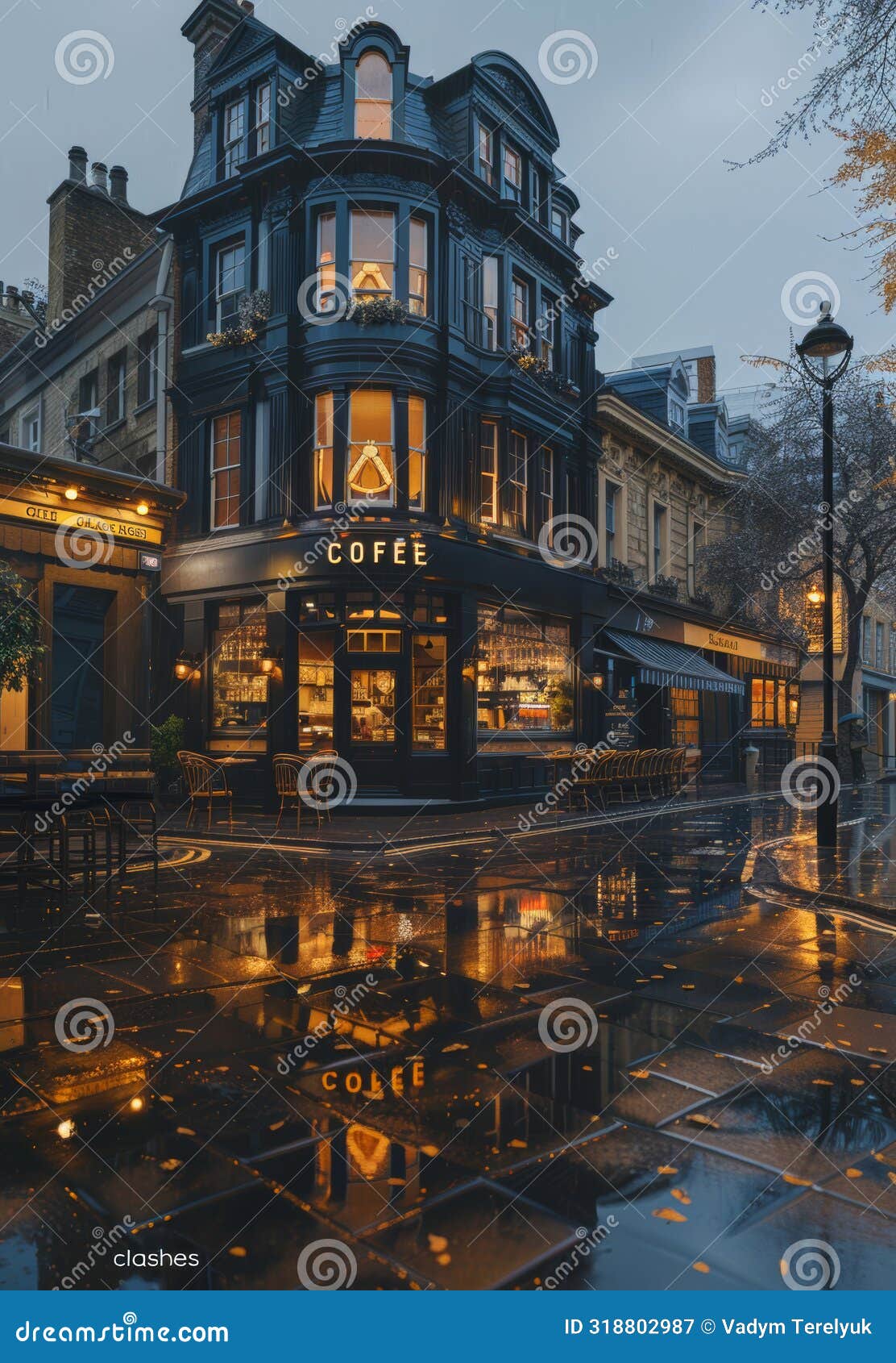 Coffee Shop and Restaurant in the Rain Stock Image - Image of sidewalk ...