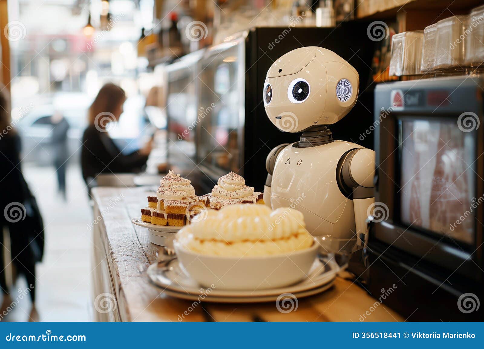 Coffee Shop with Robot. Artificial Intelligence Concept Stock ...