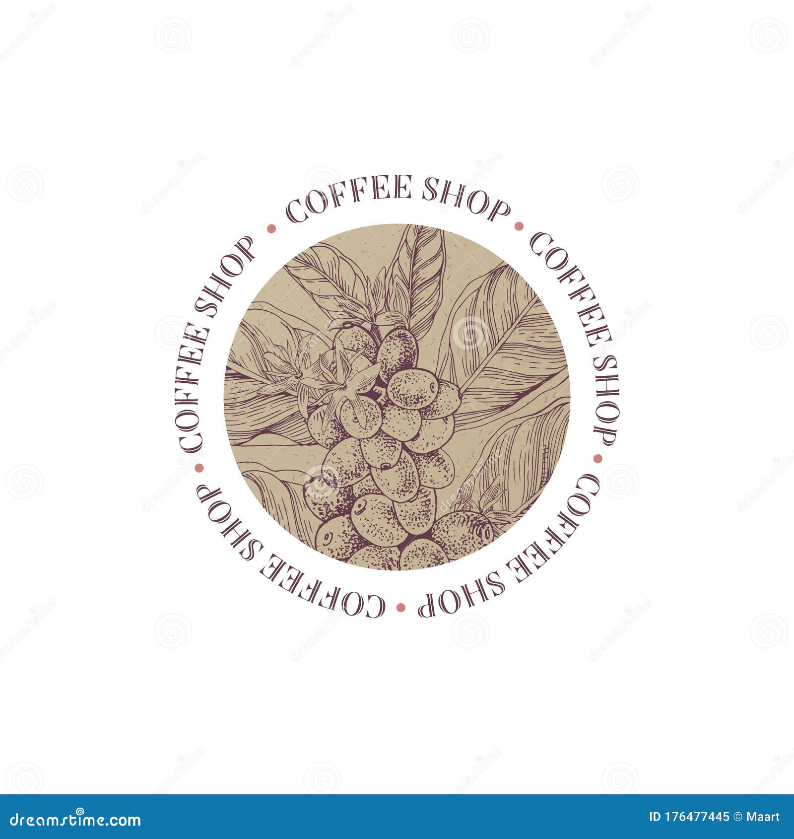 Coffee Shop Round Emblem with Coffee Branch Stock Vector - Illustration ...