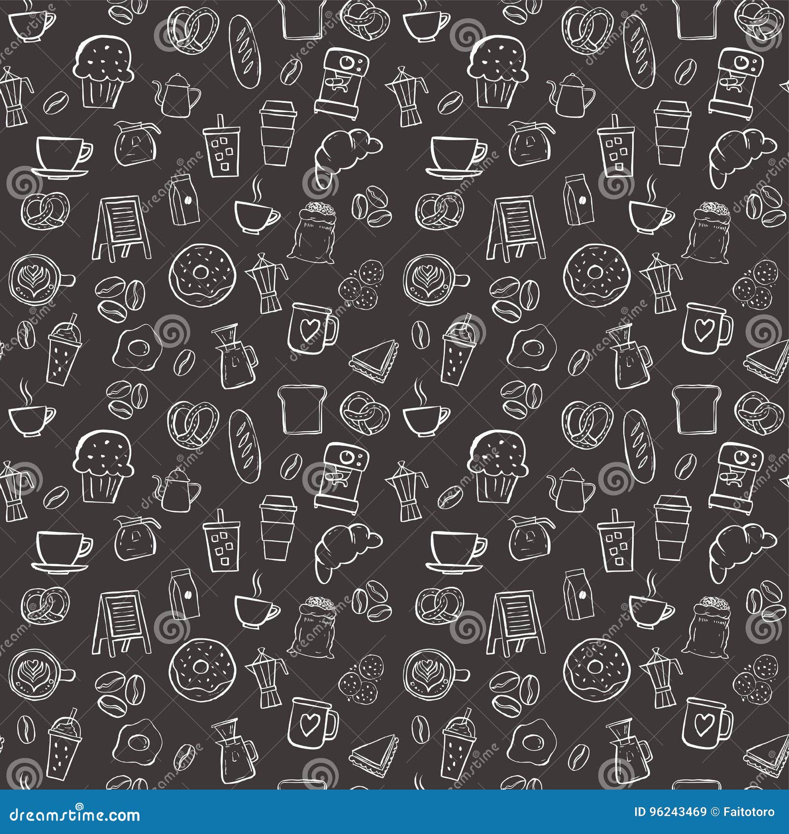 Coffee Shop Seamless Pattern Background Set Stock Vector - Illustration ...