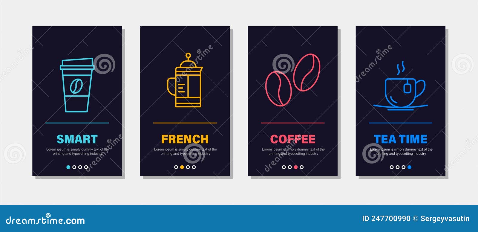 Coffee Shop Vertical Vector Banners Collection. Four Onboarding Design ...